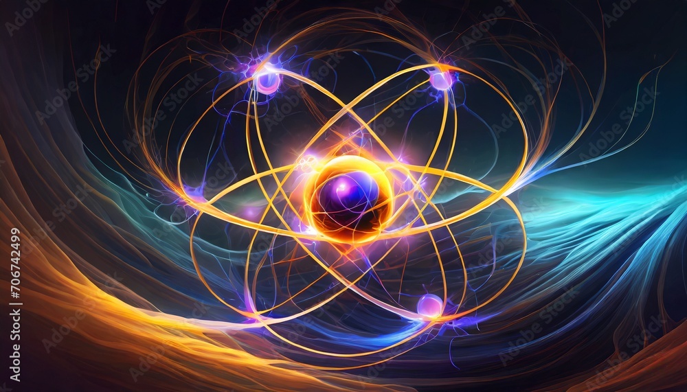 Atom with electrifying energy waves. Illustration representing ...