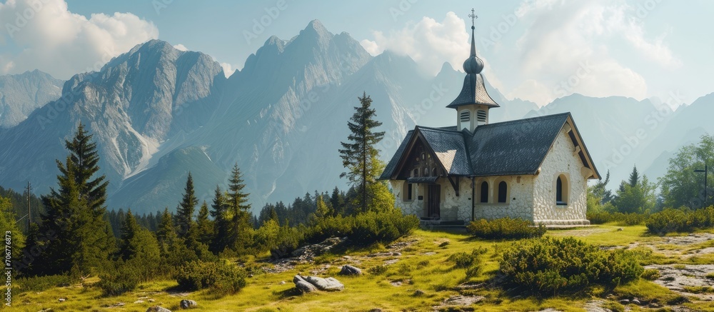 old chapel at the karwendel mountains in austria eng alm. with copy ...