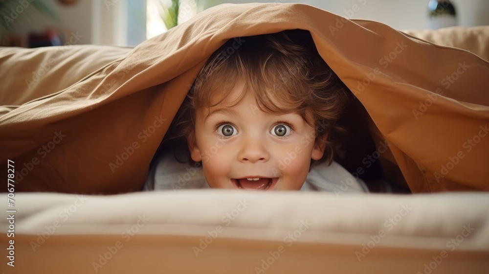 little asian children kid playing hide and seek standing behind the ...