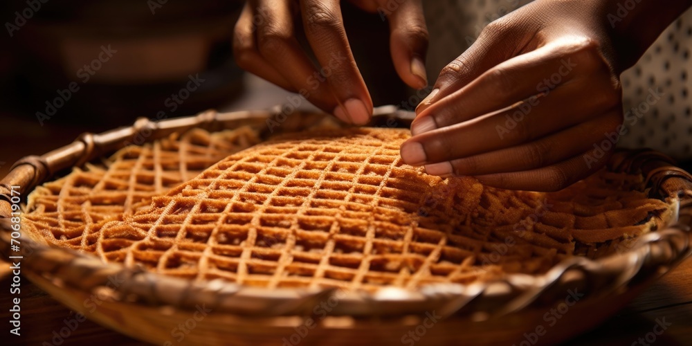 In this visually captivating shot, injera takes center stage, capturing ...