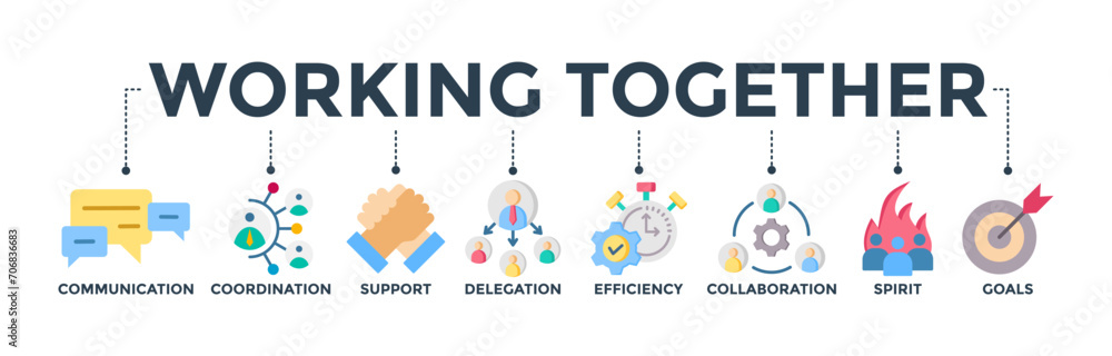 Working together banner concept with icon of communication ...