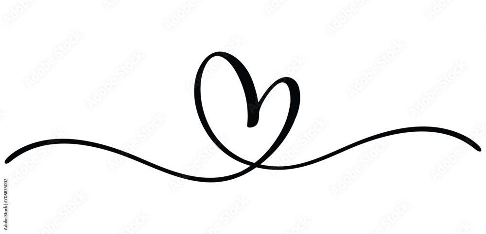 Black and white heart clipart, hand drawn doodle heart continuous one ...