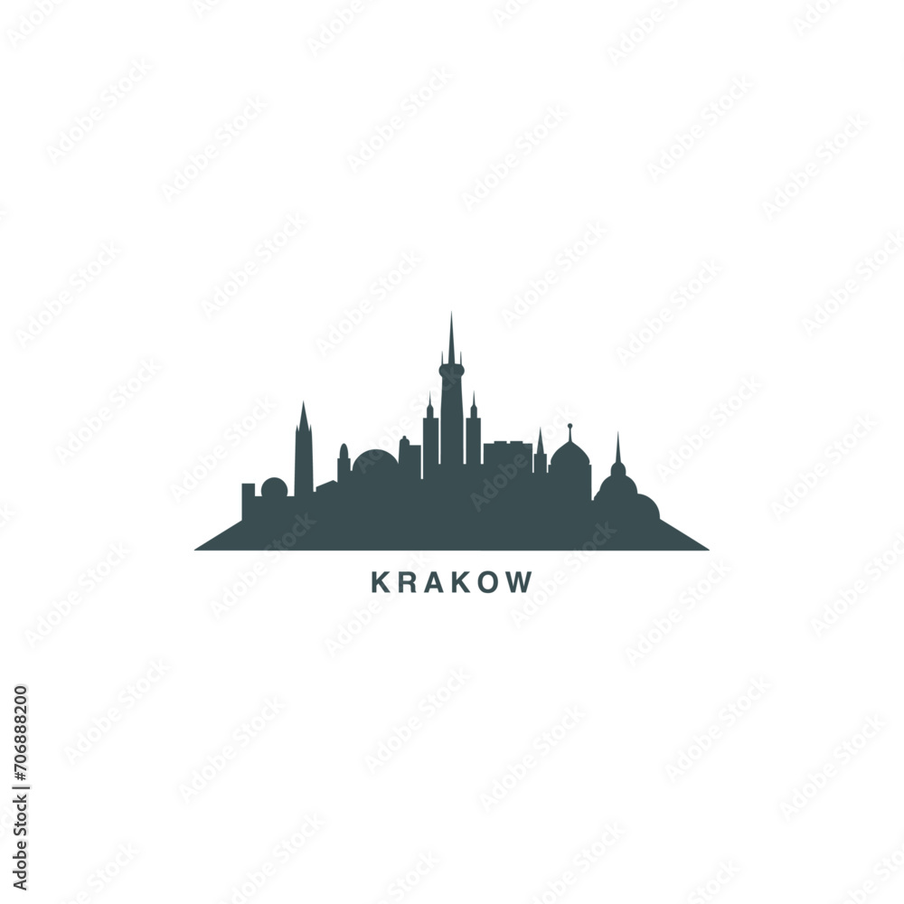 Krakow City cityscape skyline panorama vector flat modern logo icon ...