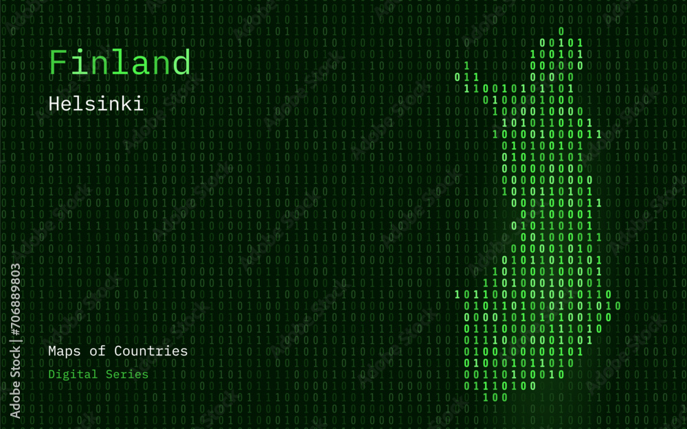 Finland Map Shown in Binary Code Pattern. Matrix numbers, zero, one. World Countries Vector Maps ...