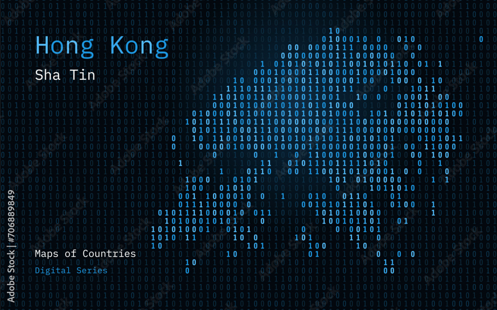 Hong Kong Map Shown in Binary Code Pattern. Matrix numbers, zero, one ...