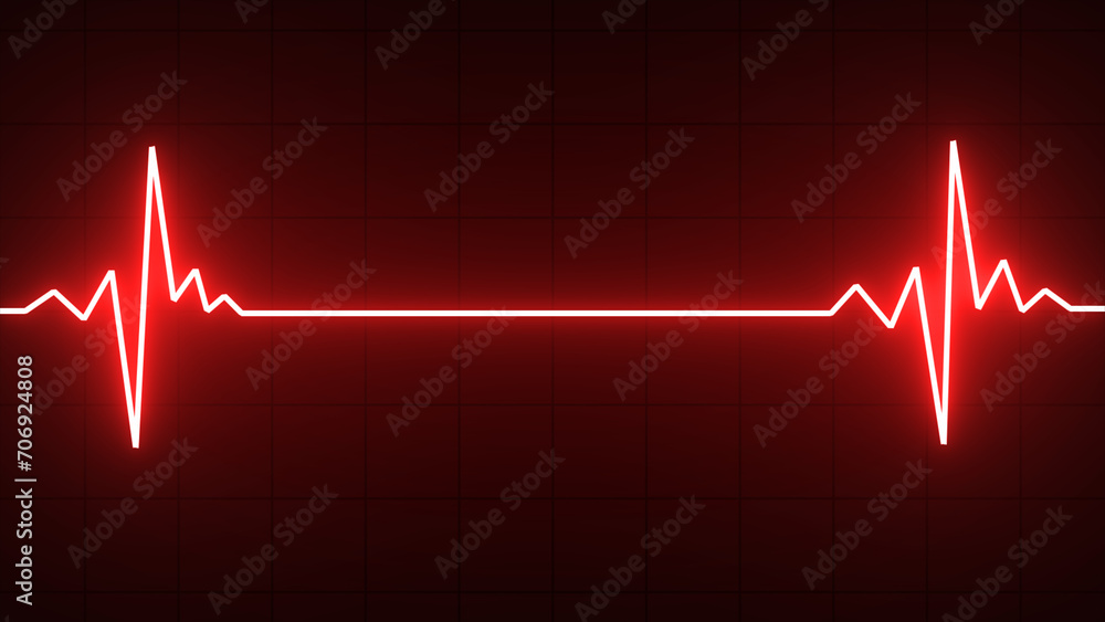 Glowing red neon Heart pulse monitor with signal. Electrocardiogram ...