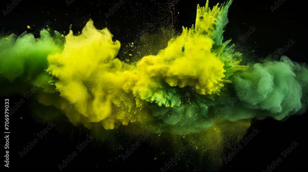 Powder explosion: a presentation background of green and yellow paint ...