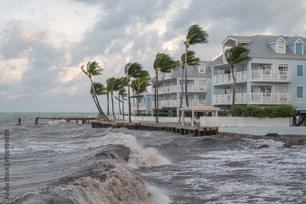 An angry ocean, lashing the shore of Key West, Florida, as it is ...