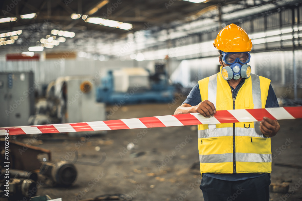 Toxic chemical gas leak safety team working closed area in danger ...