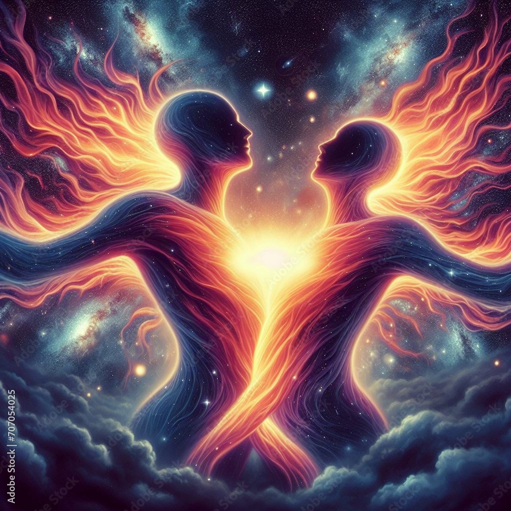 Twin flame couple. Soulmates. The concept of magical, esoteric, tantric ...