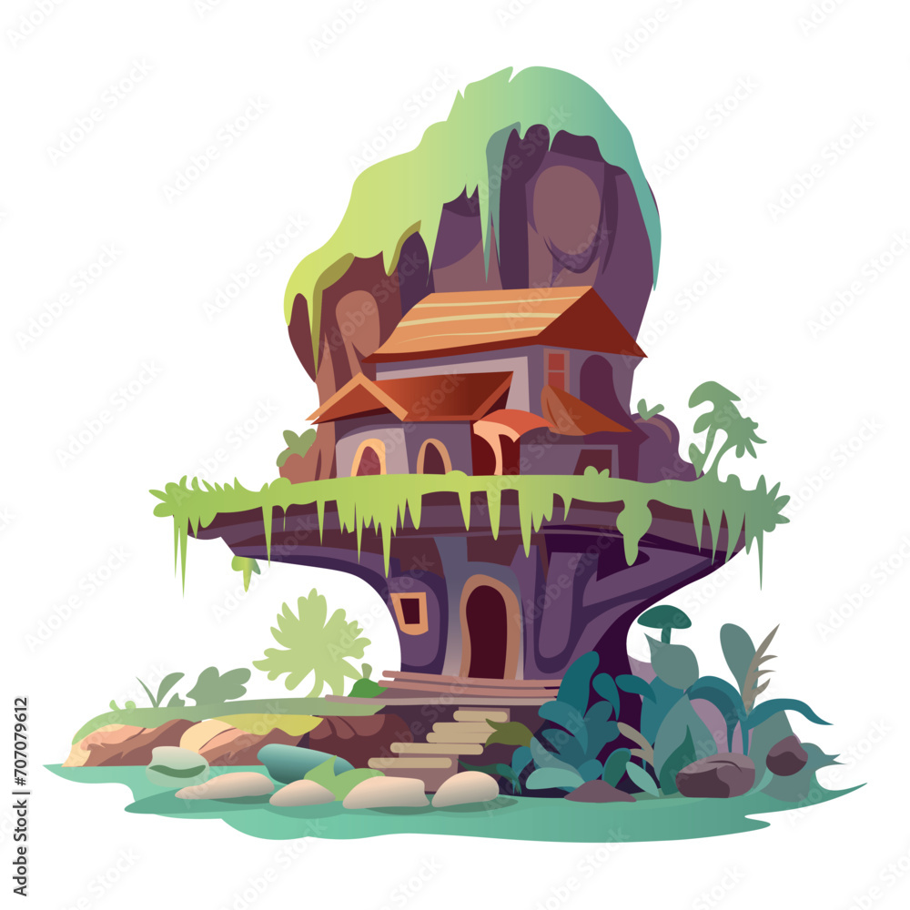 Jungle house of colorful set. The wonder of a fantasy jungle hideaway ...