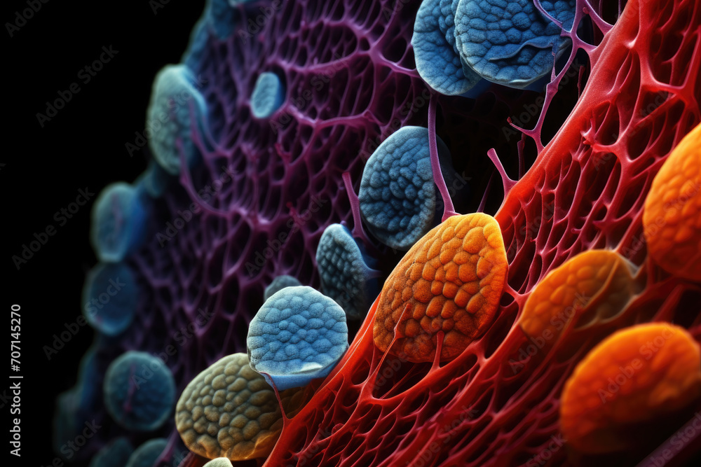 Detailed microphotography of a blood vessel at 500x zoom using electron ...