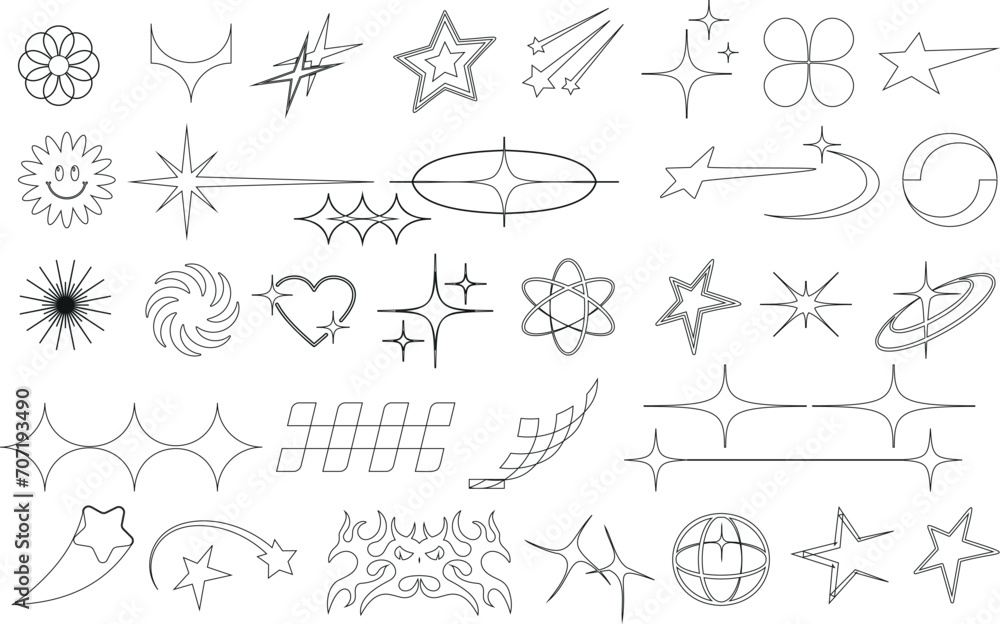 Y2K aesthetic vector icons collection, featuring celestial symbols ...