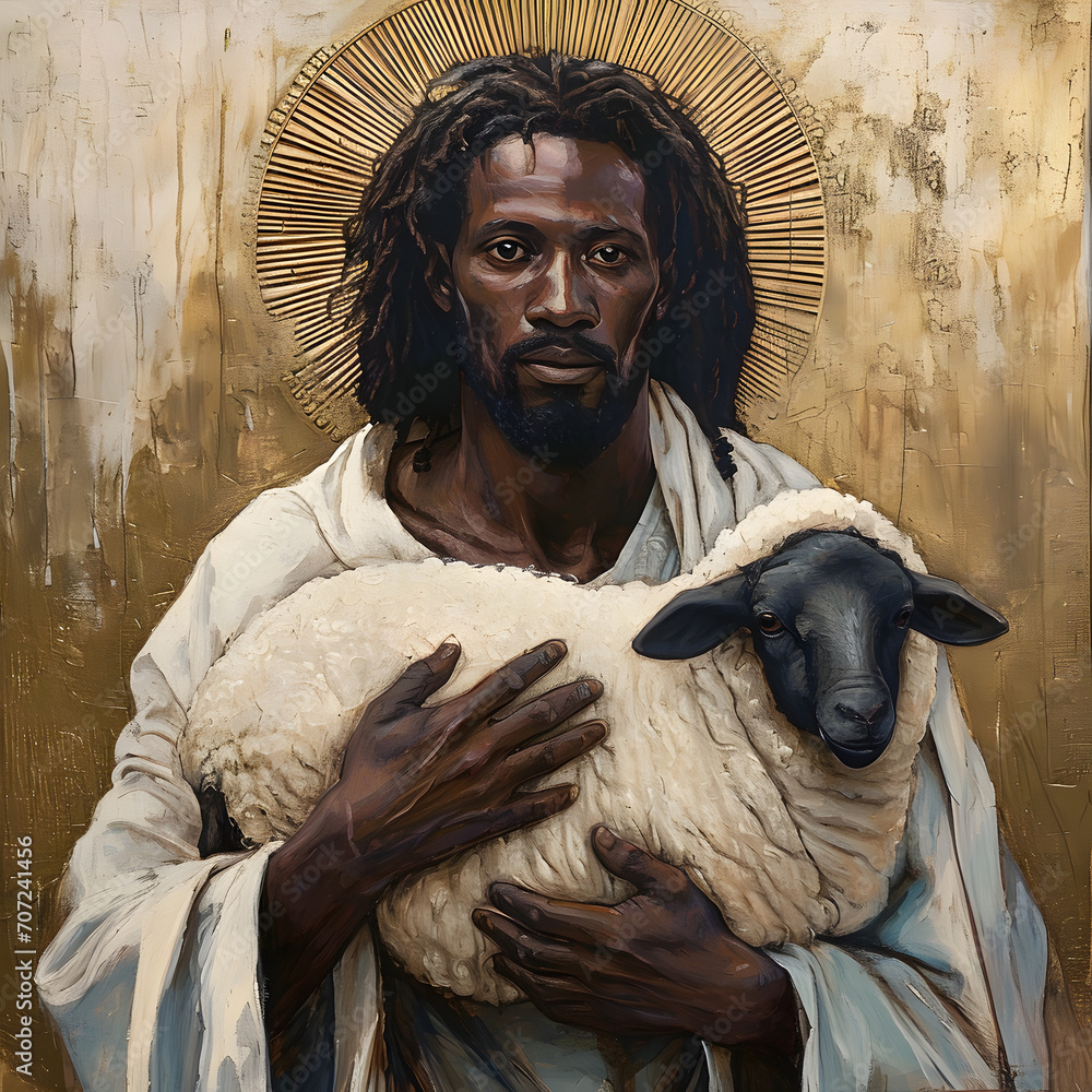 Black Pastor holding a sheep - Holy African American Man with a lamb ...