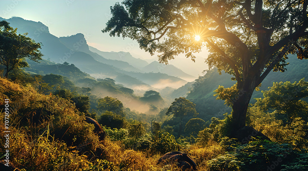 Stockfotot Beautiful iconic landscape of nature park at sunset with ...