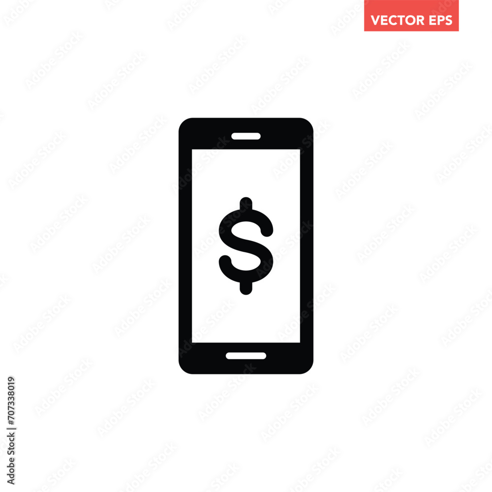 Black single pay by phone filled icon, simple online banking flat ...