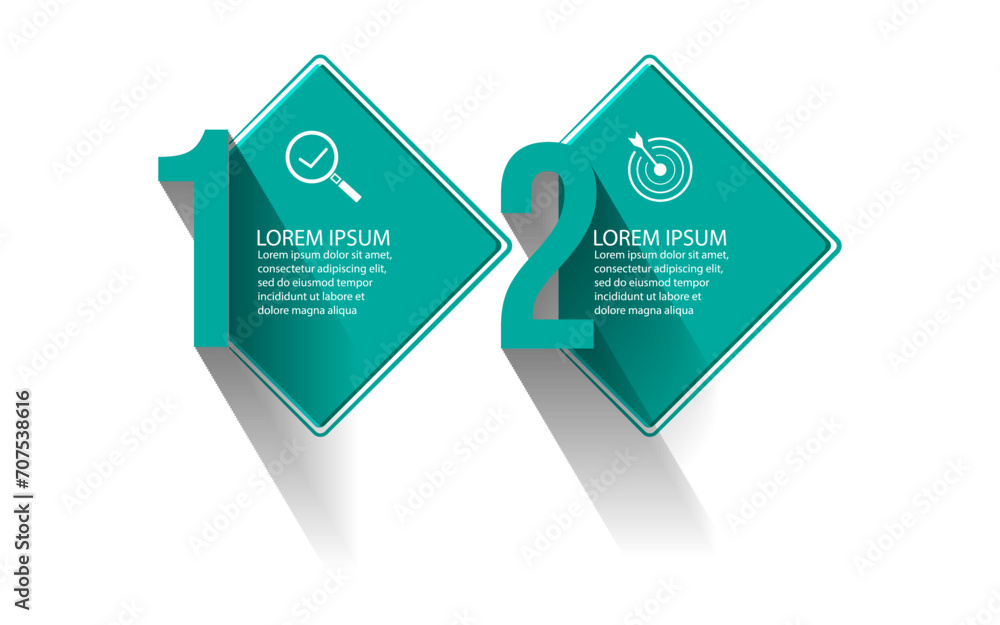 business infographic 2 parts or steps, there are icons, text, numbers ...