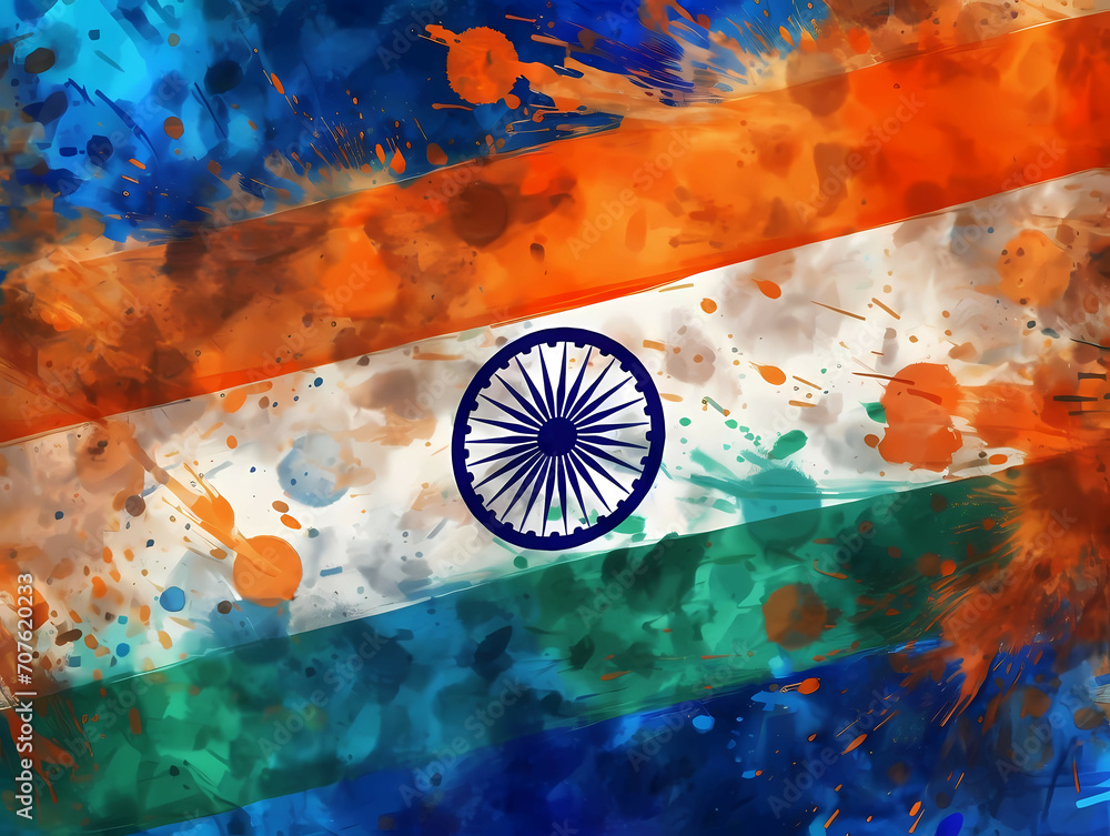 the indian flag with colors on a white background, in the style of bold ...