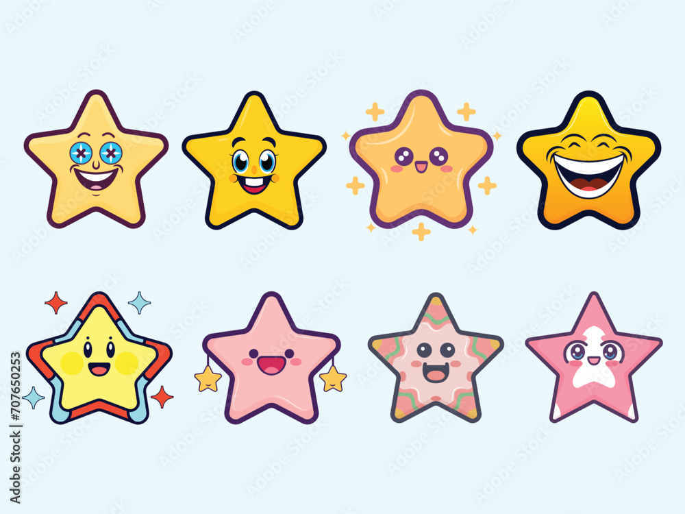 Star cartoon vector clipart. kawaii Star emoji cartoon. Set of star ...