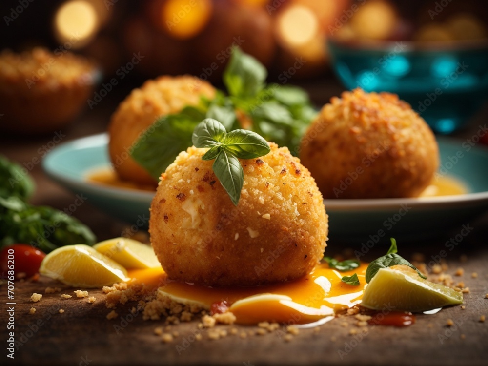 Crispy Delicious Arancini, deep fried Sicilian balls of rice. Meat ...