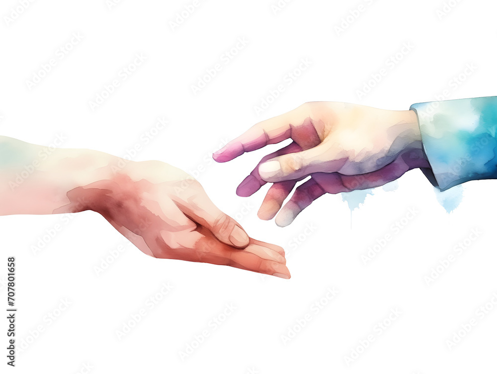 Empathy hand in Vibrant Color Watercolor painting. Unity, Support ...