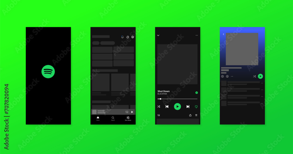 Spotify interface pages icons. Editorial mockup of Spotify interface ...