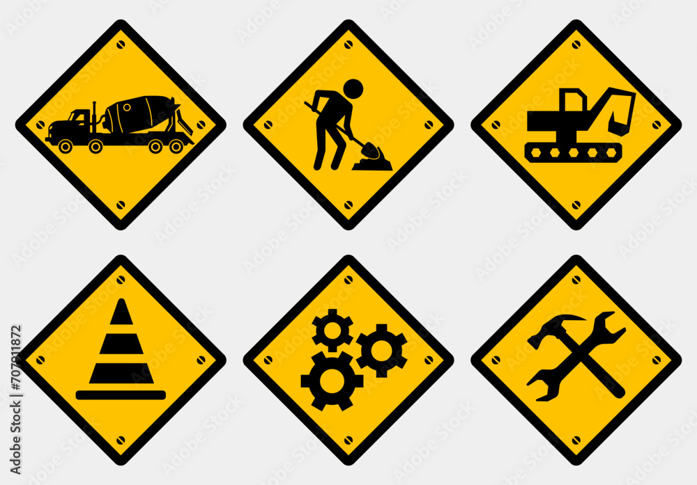 under construction warning sign for home and building icon set bundle ...