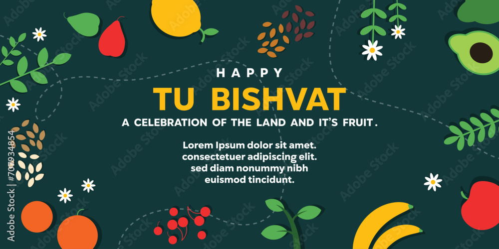 Image vectorielle Stock Happy Tu Bishvat, Jewish holiday greeting card ...