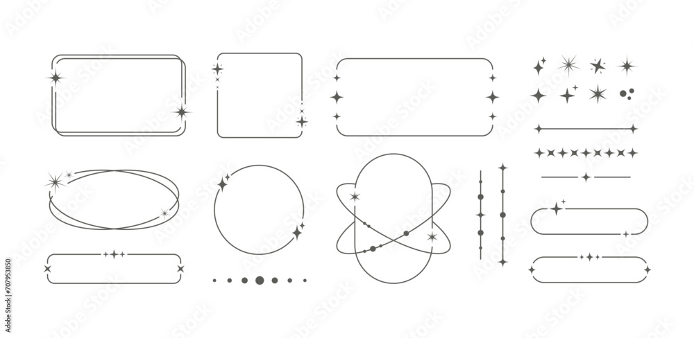 Modern minimalist aesthetic line elements set. Linear geometric frames ...