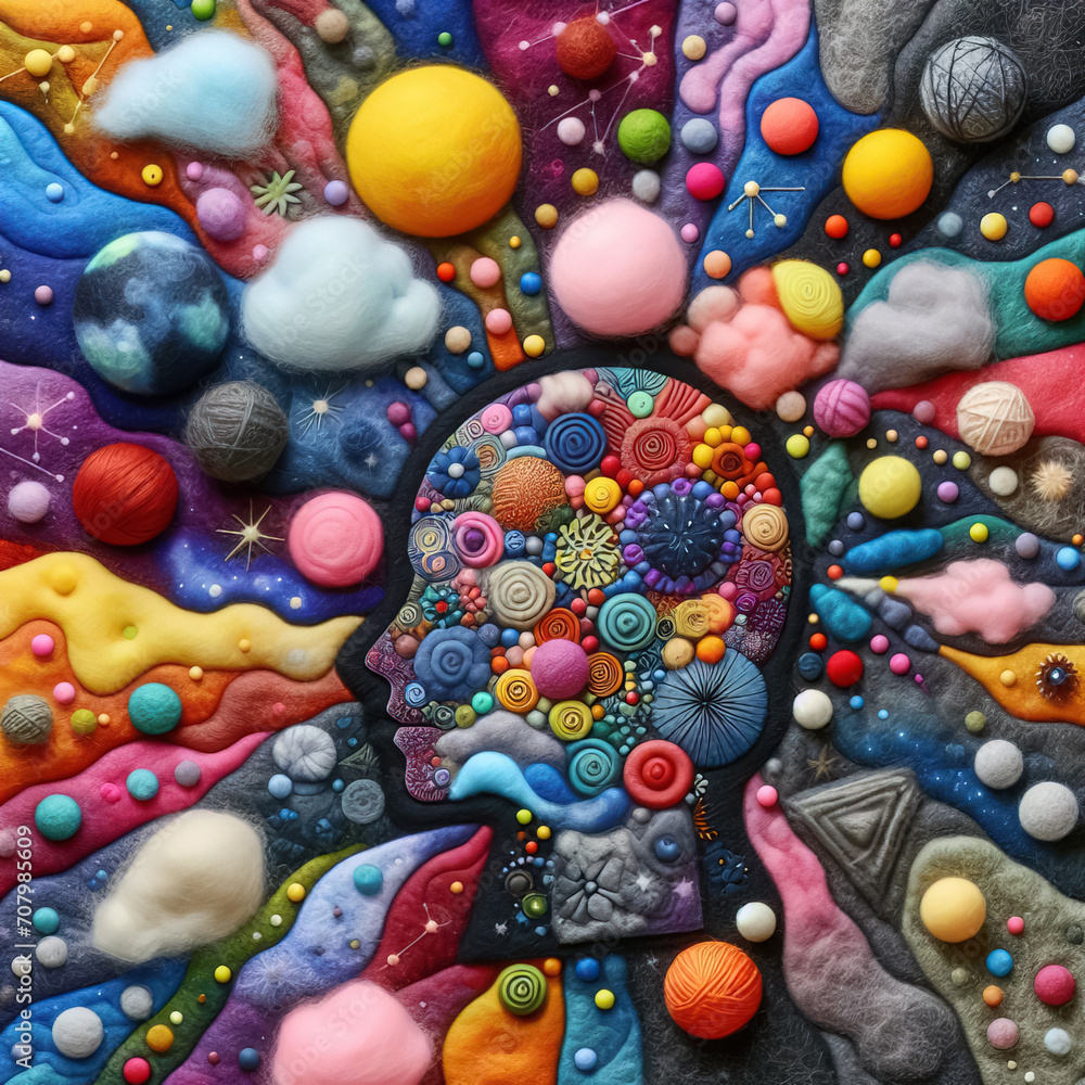 felt art patchwork, exploding mind concept art, inner world, dreams ...
