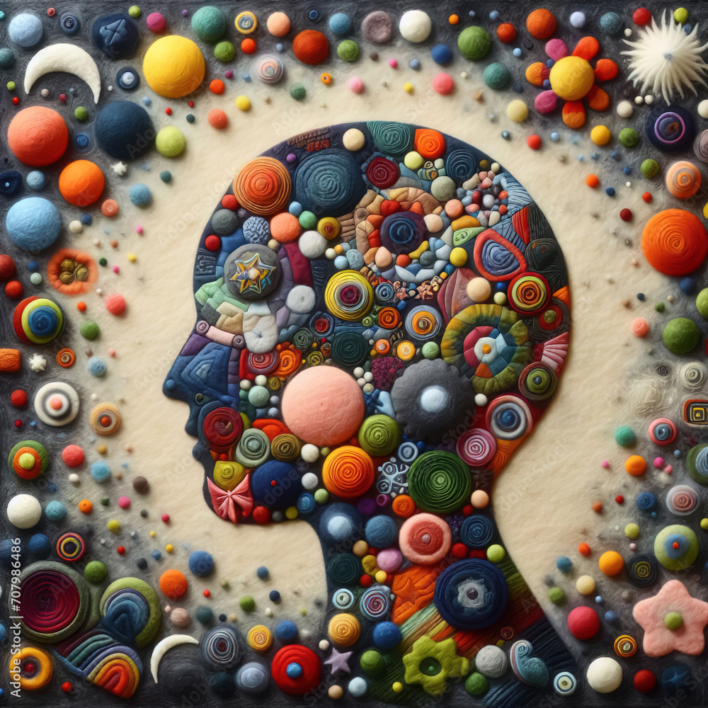 felt art patchwork, exploding mind concept art, inner world, dreams ...