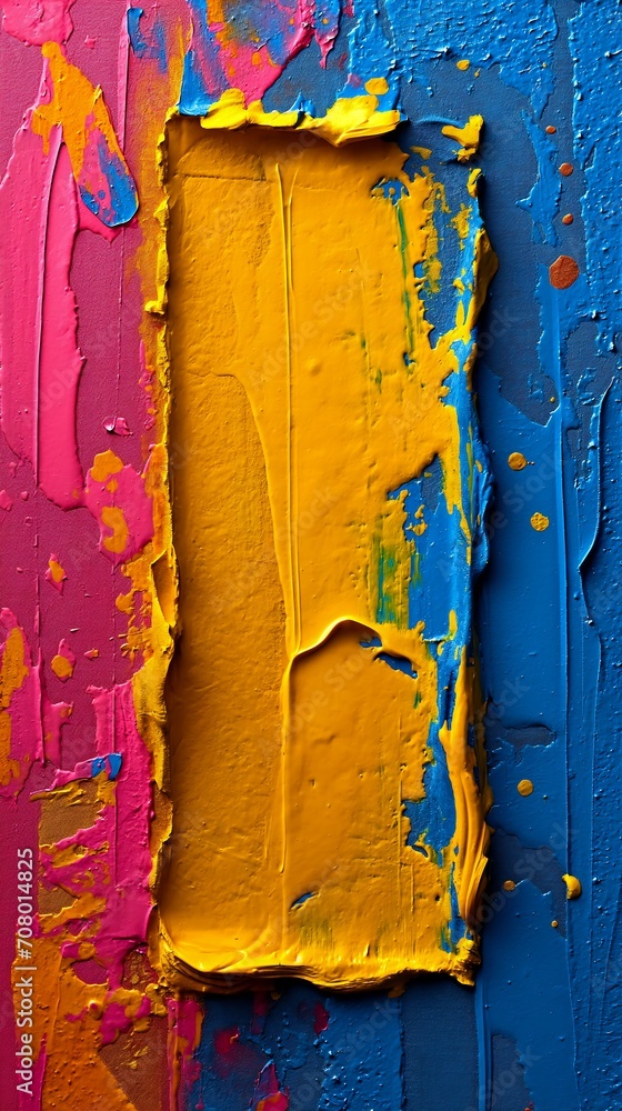 closeup yellow frame blue pink wall viscous paint hibachi vibrant ...