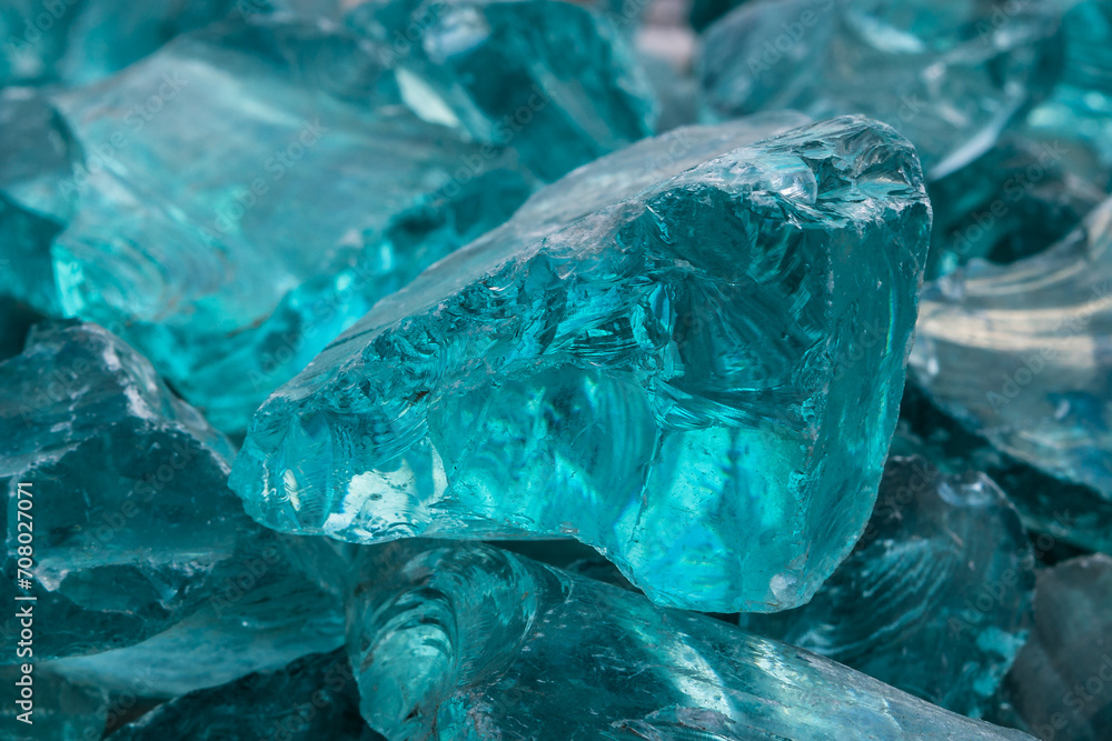 Obsidian blue glass stone with sharp edges. The aqua blue glass rocks ...