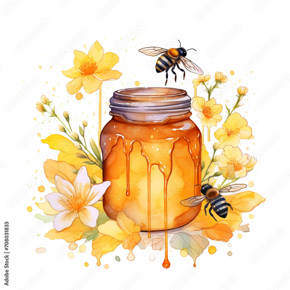 Watercolor honey bee clipart illustration Stock Illustration | Adobe Stock