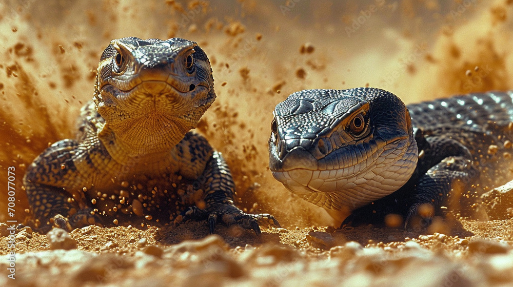 A dramatic encounter between a Desert Monitor Lizard and a Sidewinder ...