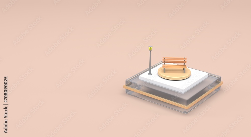 Square bench, pole next to a wooden square bench with chrome details ...