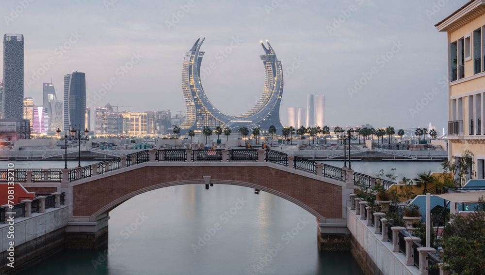 iconic lusail katara towers known as crescent towers, view from the ...