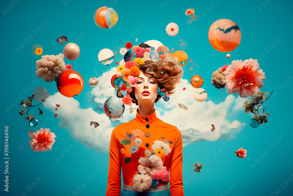 Surreal Woman with Whimsical Thoughts Floating Around Generative AI ...