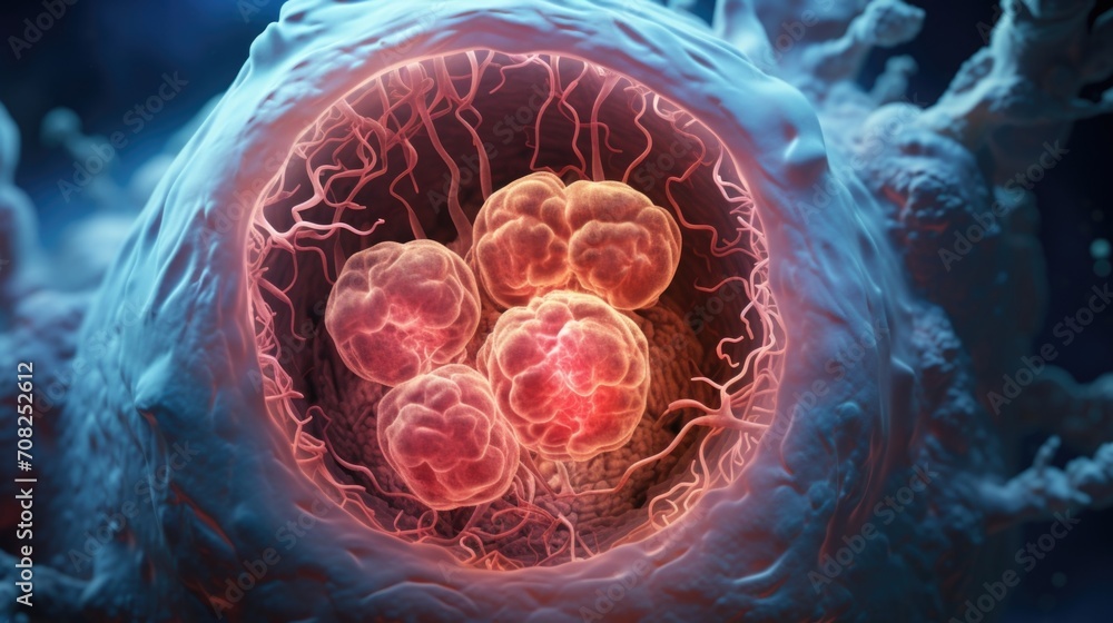 Ilustración de Stock Upclose look at a human embryo in the early stages ...