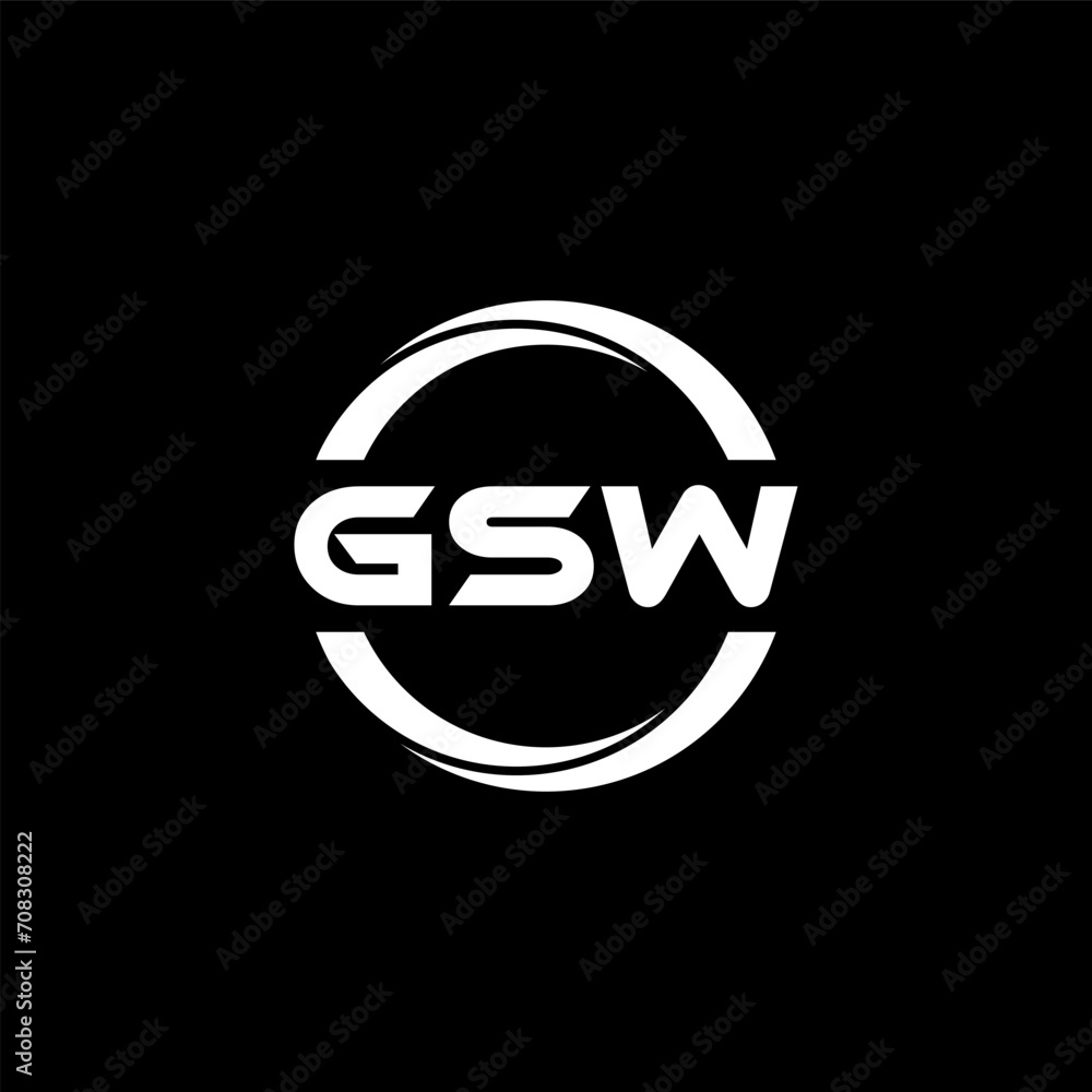 GSW letter logo design with black background in illustrator, cube logo ...