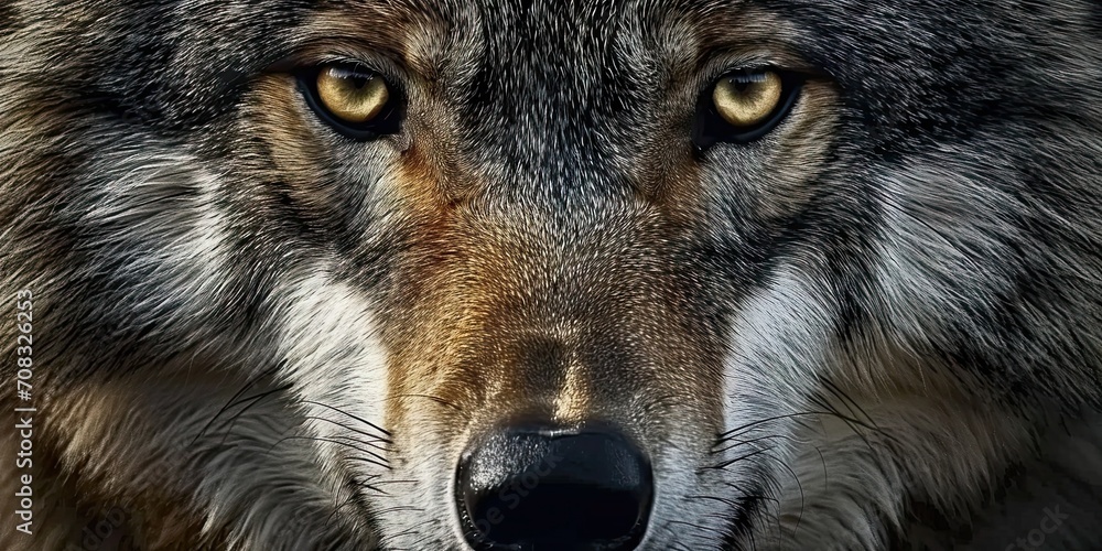 Majestic lone wolf. Stunning portrait of wild gray wolf intensely ...