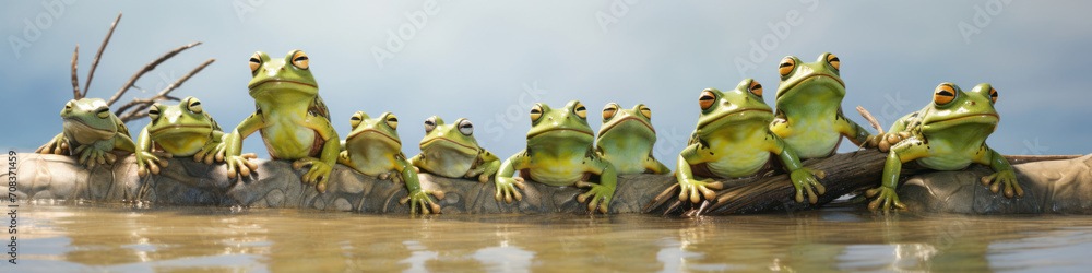 Frogs hopping in unison, their amphibious ballet bringing a touch of ...