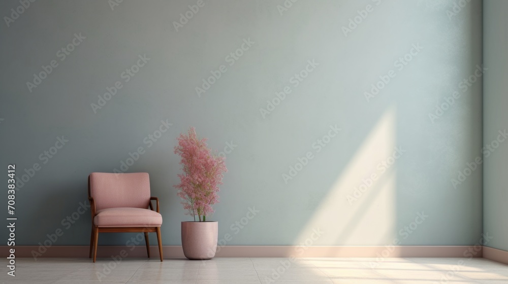 an empty plain wall without windows in pastel colors, on the left of ...