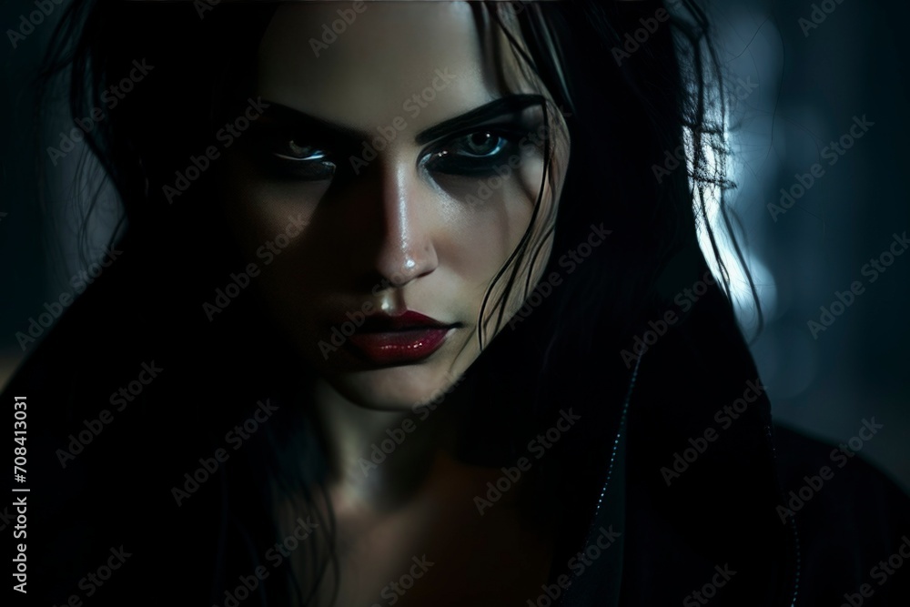 In a mystical narrative, a captivating woman, the femme fatale, exudes ...