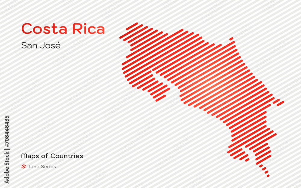 Costa Rica Map with a capital of San José Shown in a Line Pattern ...
