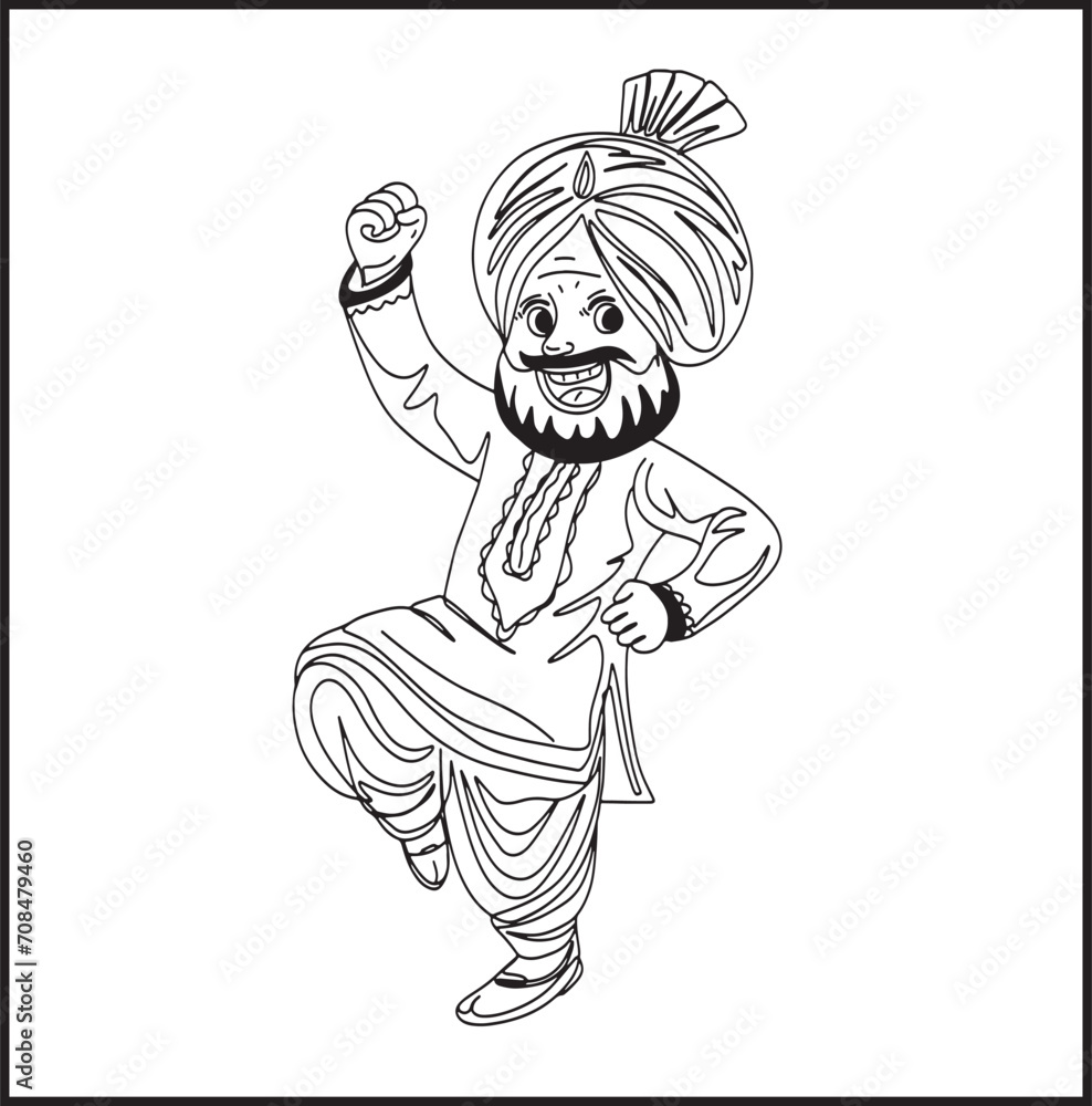Stock-Vektorgrafik „Cartoon sketch drawing of a cute Sardar ji dancing ...