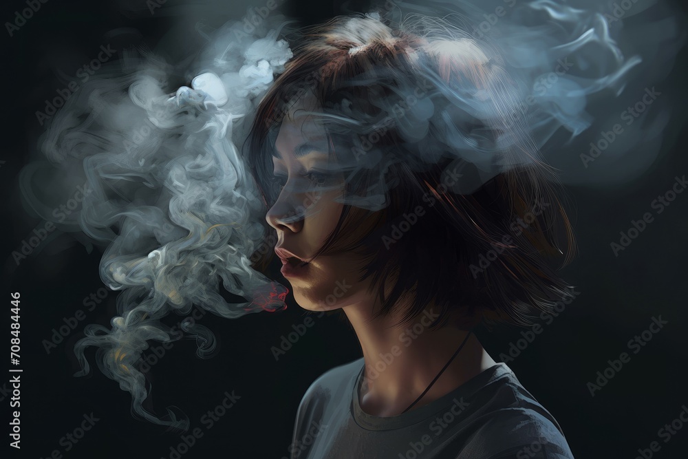 Person smoke digital art. Beautiful and famous woman with short hair ...