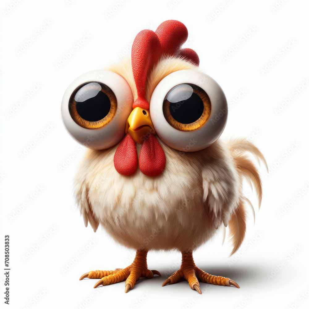 Full body Chicken with big bulging eyes with strange facial expressions ...