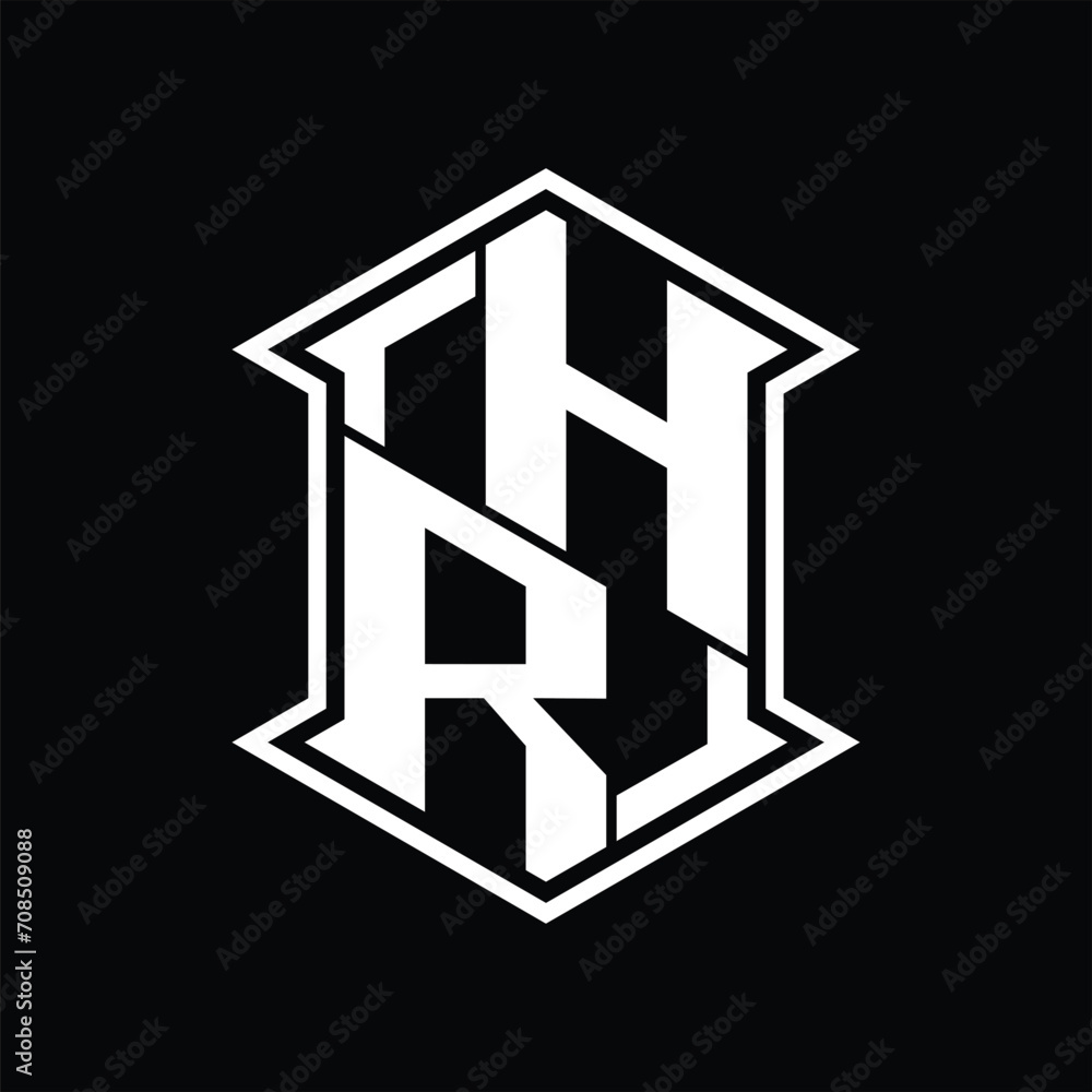 HR Logo monogram hexagon shield shape up and down with sharp corner ...