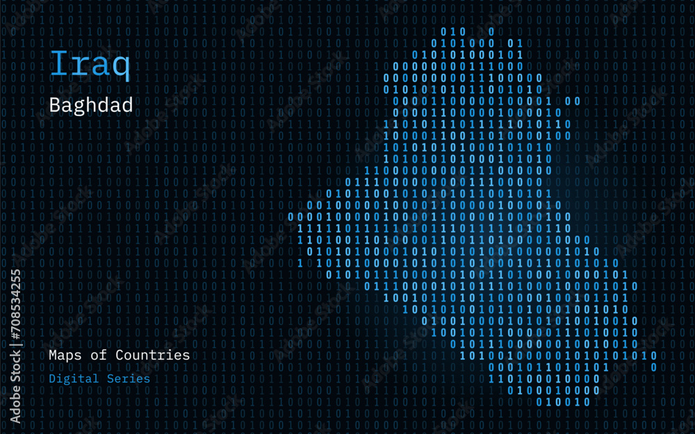 Iraq Map Shown in Binary Code Pattern. Matrix numbers, zero, one. World Countries Vector Maps ...